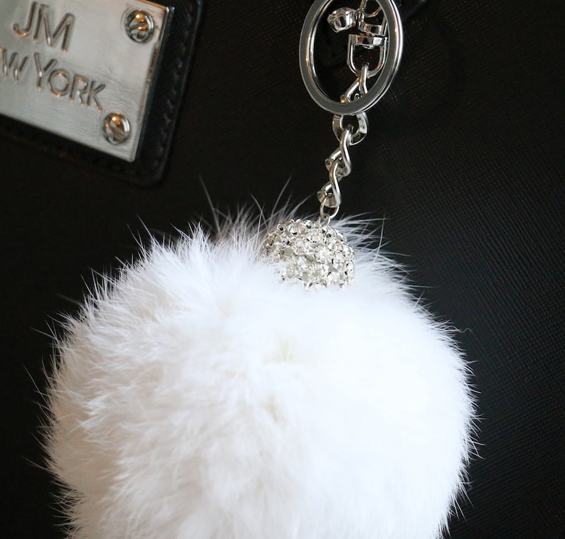 Fur Pom-pom Key Chain and Purse Accessory White Rabbit Fur - Etsy