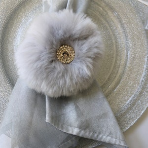 Napkin Rings, Napkin Holders, Mink Fur Napkin Rings, Light Gray, NEW ...