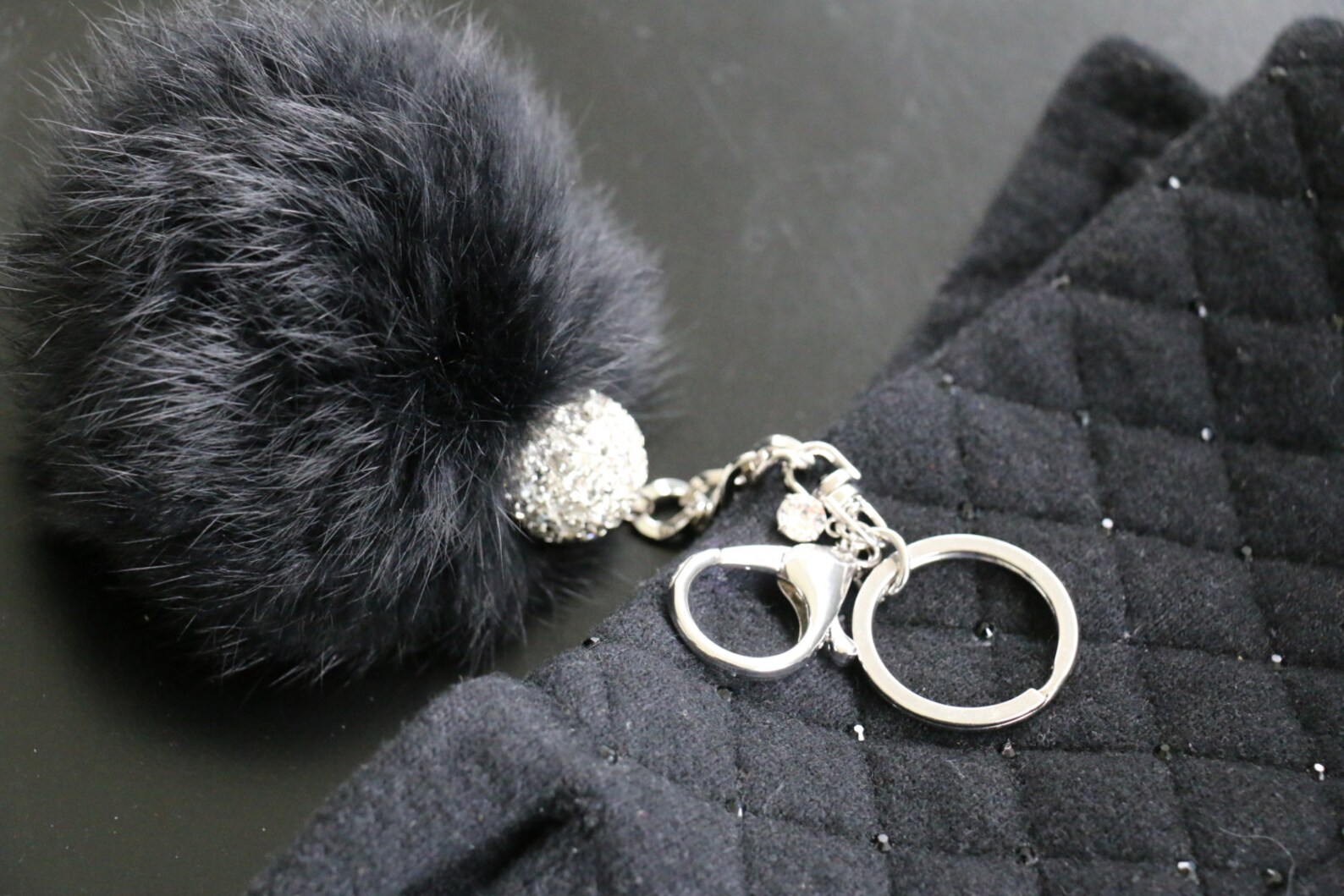 Fur Pom Pom, Bag Charm, Key Chain and Purse Accessories, Black. - Etsy