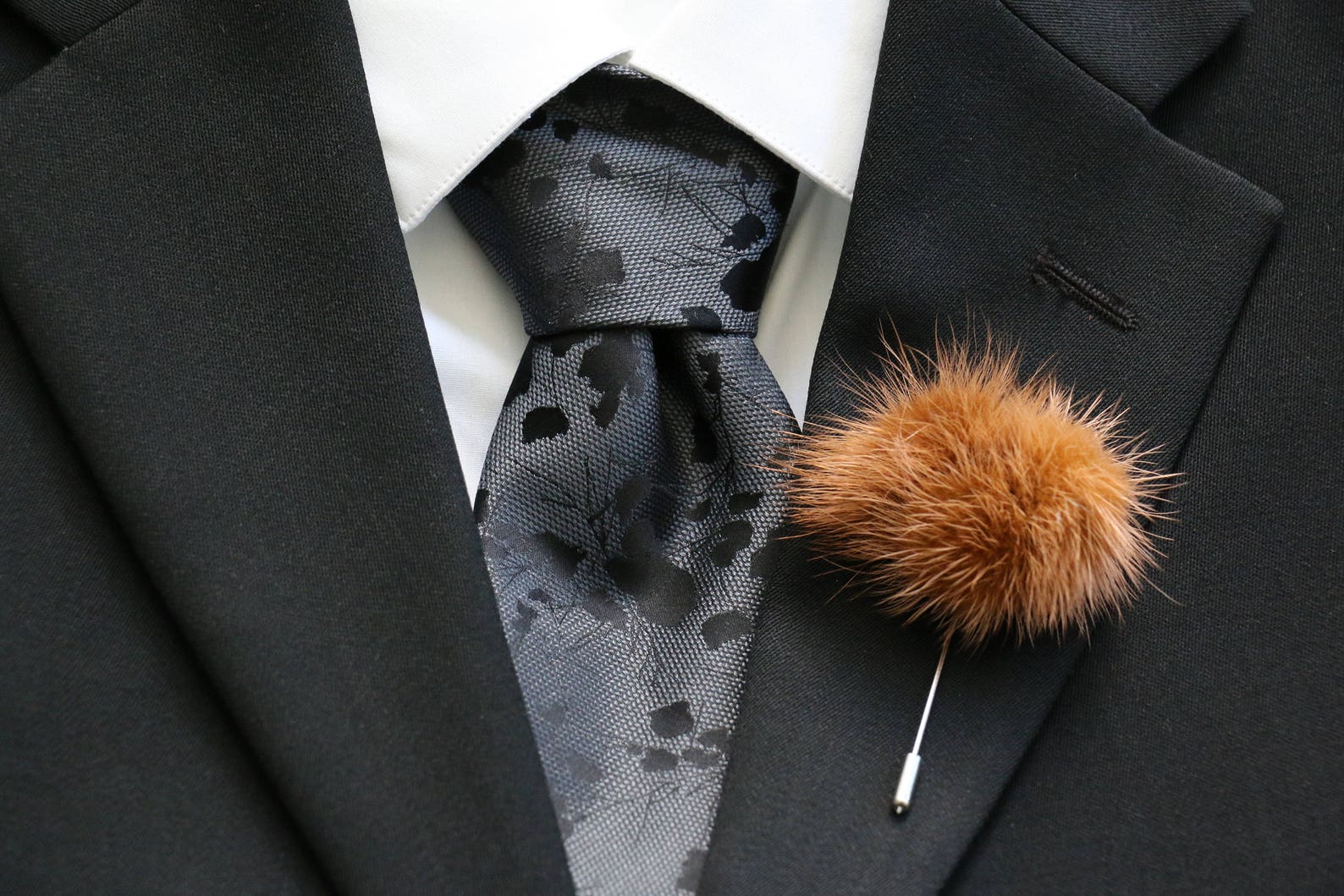 Lapel Pin Boutonniere Fur Lapel Pin Camel Mink Fur Pom Pom | Etsy