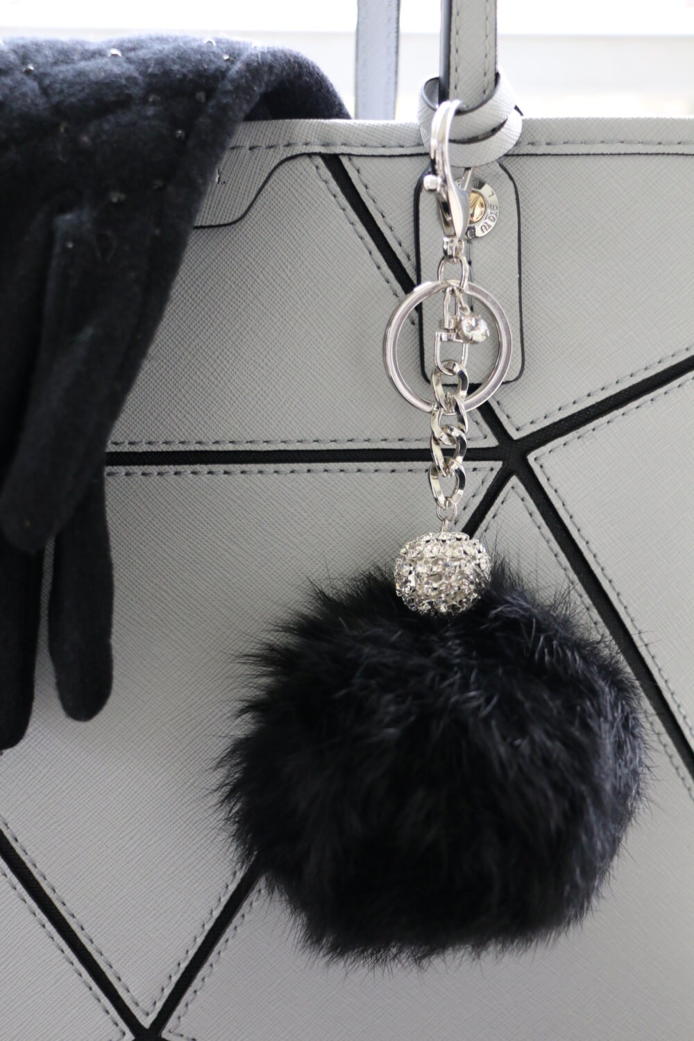 Fur Pom Pom, Bag Charm, Key Chain and Purse Accessories, Black. - Etsy
