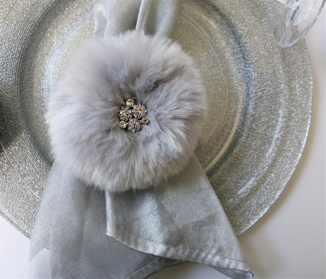 Napkin Rings, Napkin Holders, Mink Fur Napkin Rings, Light Gray, NEW ...