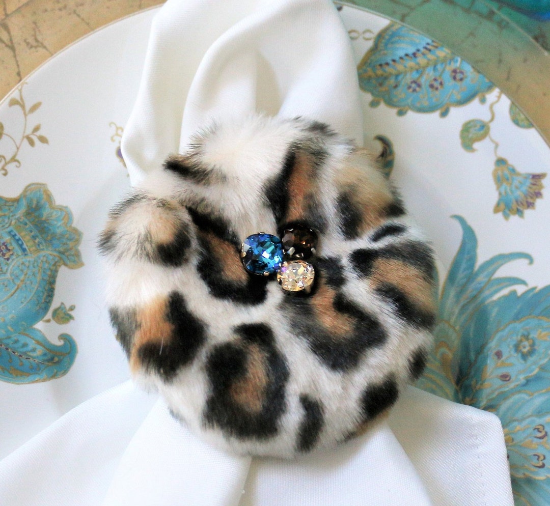 Napkin Rings, Napkin Holders, Fur Napkin Rings in Leopard Print, NEW ...
