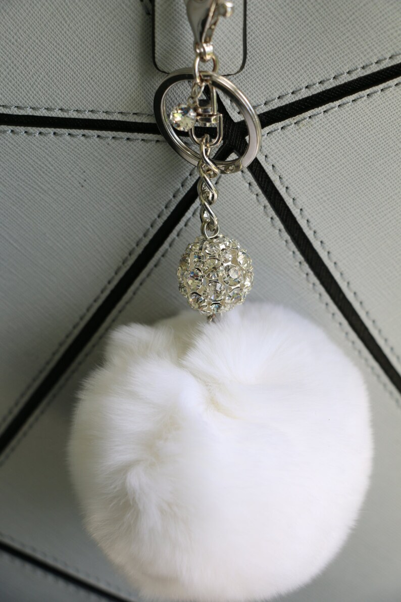 Fur Pom-pom Key Chain and Purse Accessory White Rabbit Fur - Etsy