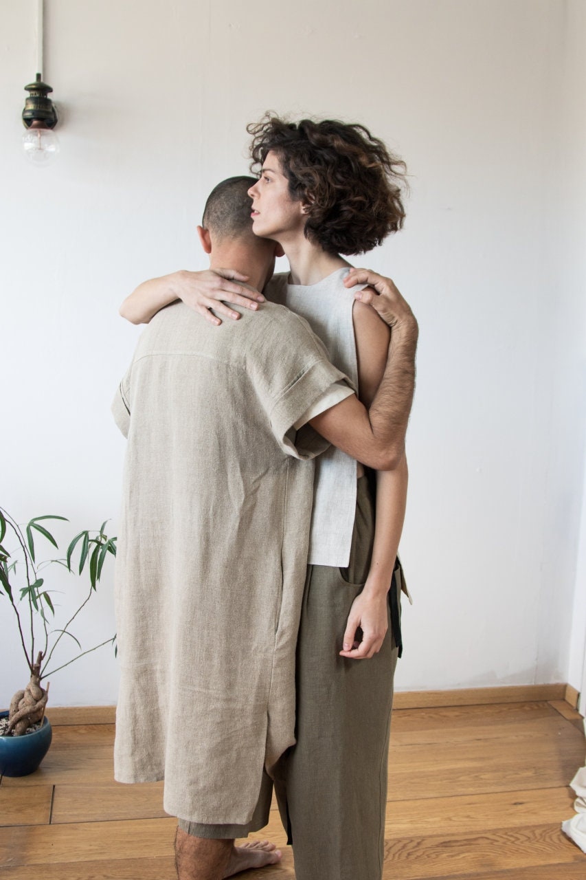 Linen Dress Long Summer Tunic Unisex Shirt Dress Ethical - Etsy Israel