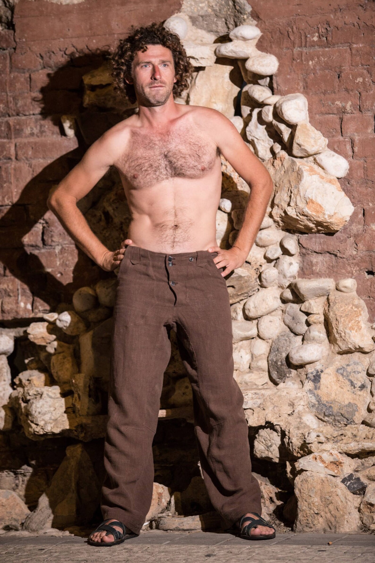 Wide Natural Pants Sepia Brown Comfortable Trousers Designer's Mens ...