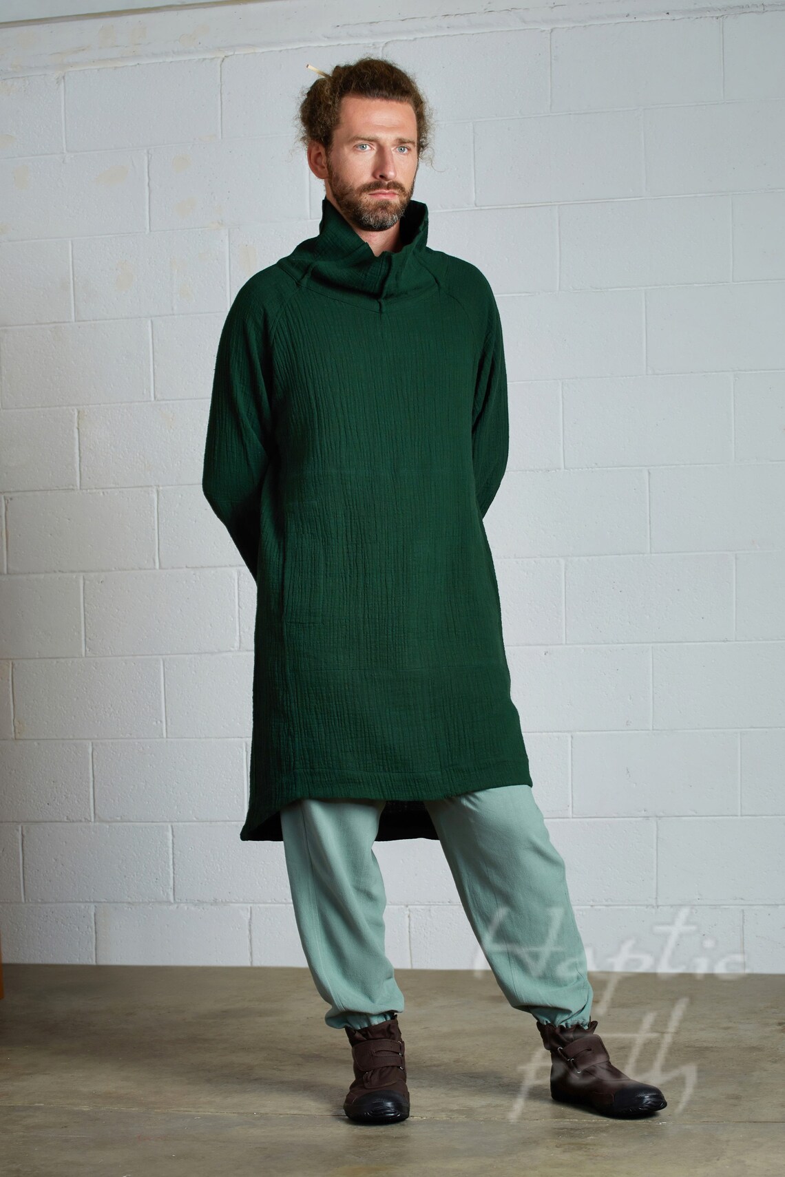 Green Robe | Extra Long Hemp Shirt for Man | Comfortable Oversized ...