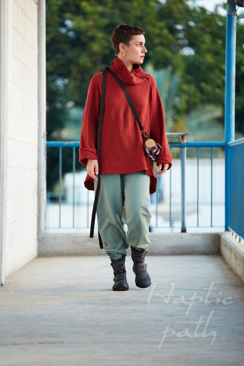 Mens Hemp Red Jumper | Long Sleeve's Shirt | Cosy Pullover | Unisex ...