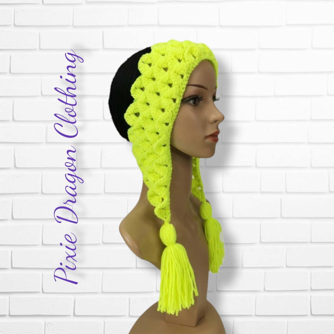 Black Light Dragon Scale Hat, Ladies Knitted Hat, Ladies Dragon Hat ...