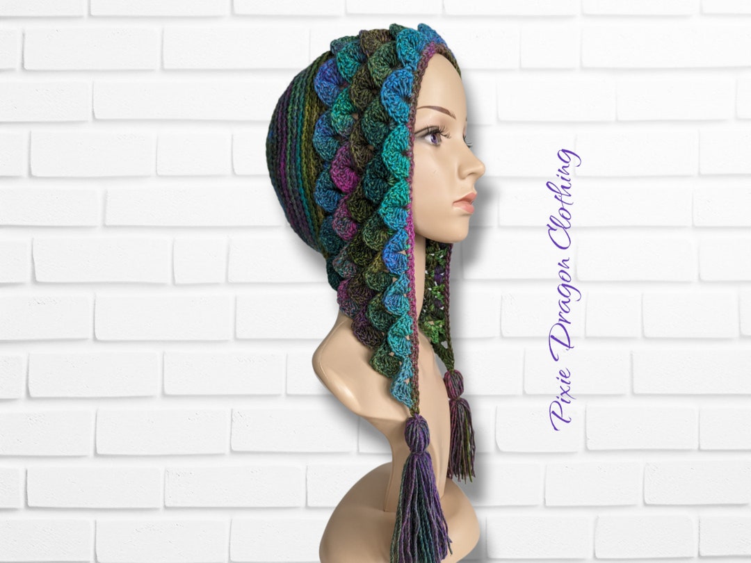 Womens Crochet Dragon Scale Hat, Ladies Knitted Hat, Mermaid Hat, Fairy ...
