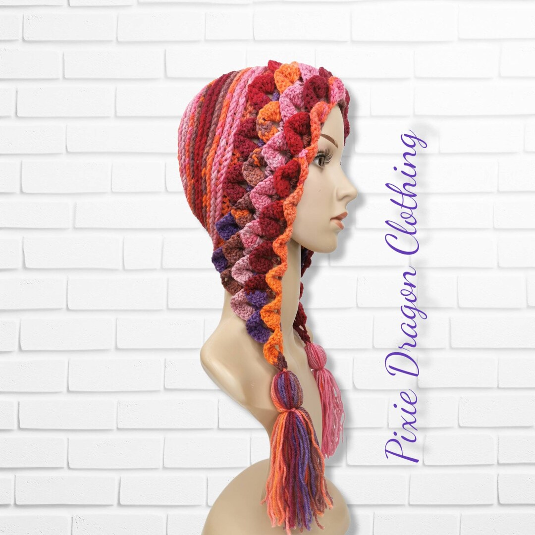 Crochet Dragon Scale Hat, Crocodile Stitch Hat, Fairy Hat, Crochet Elf ...