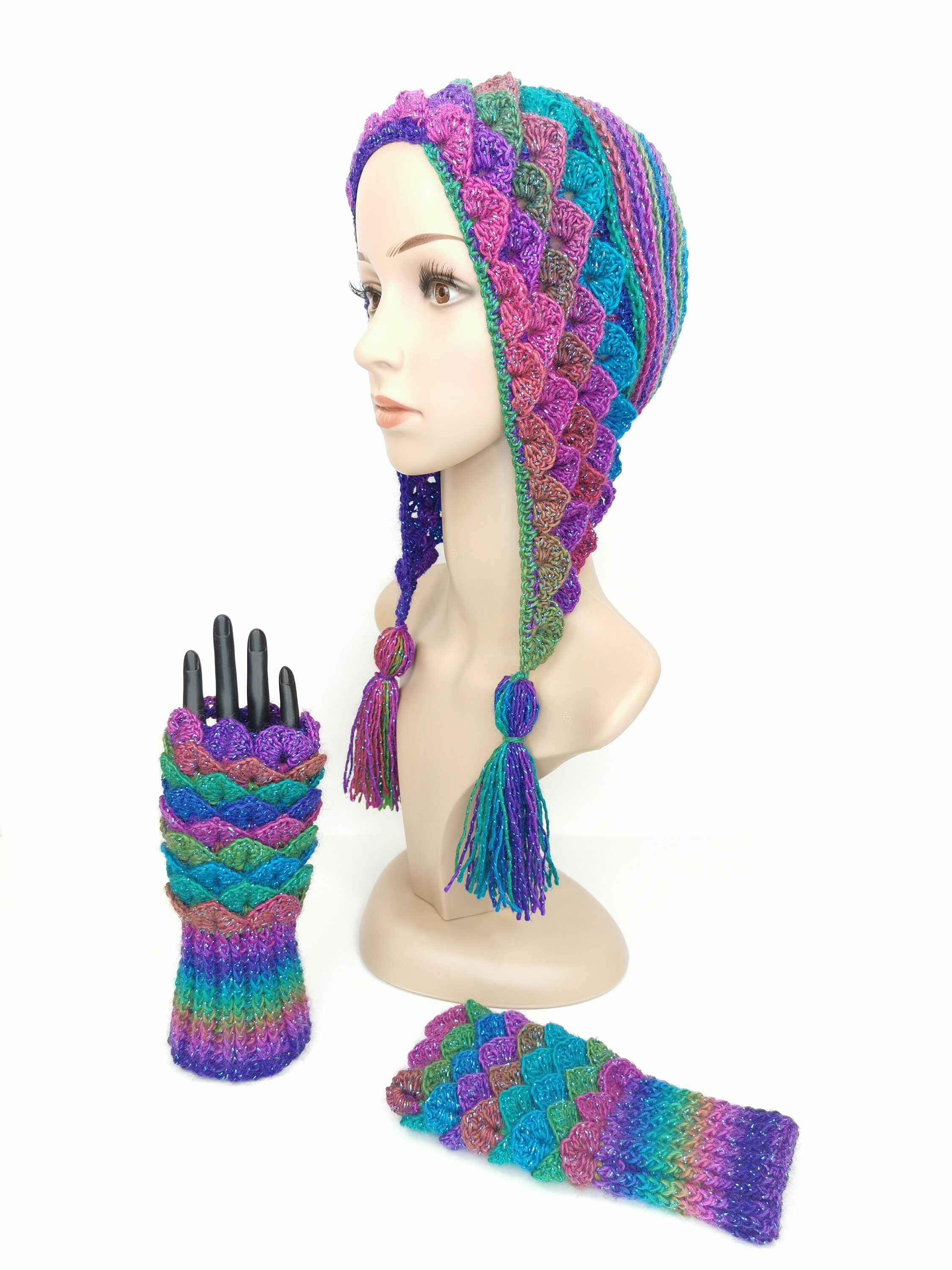 Crochet Dragon Scale Hat Crocodile Stitch Hat Fingerless | Etsy