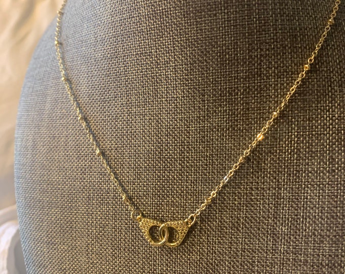 Handcuff Gold Necklace, CZ Diamond Cluster Gold Necklace, Handcuff ...