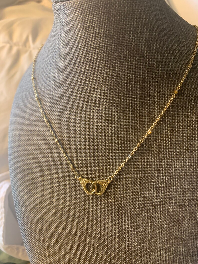 Handcuff Gold Necklace, CZ Diamond Cluster Gold Necklace, Handcuff ...