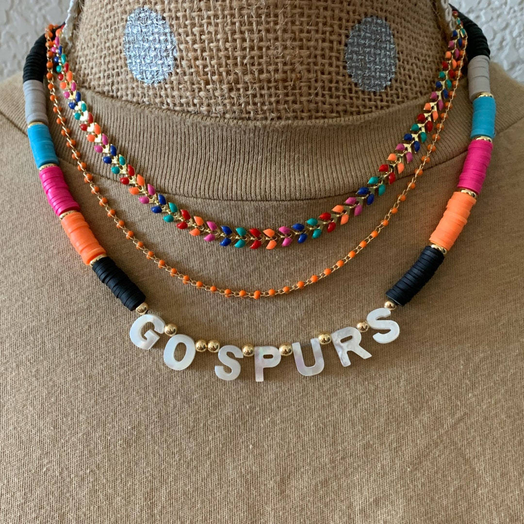 Watercress Pearl Spurs Letter Beaded Necklace, NBA Team Necklace, Hot ...