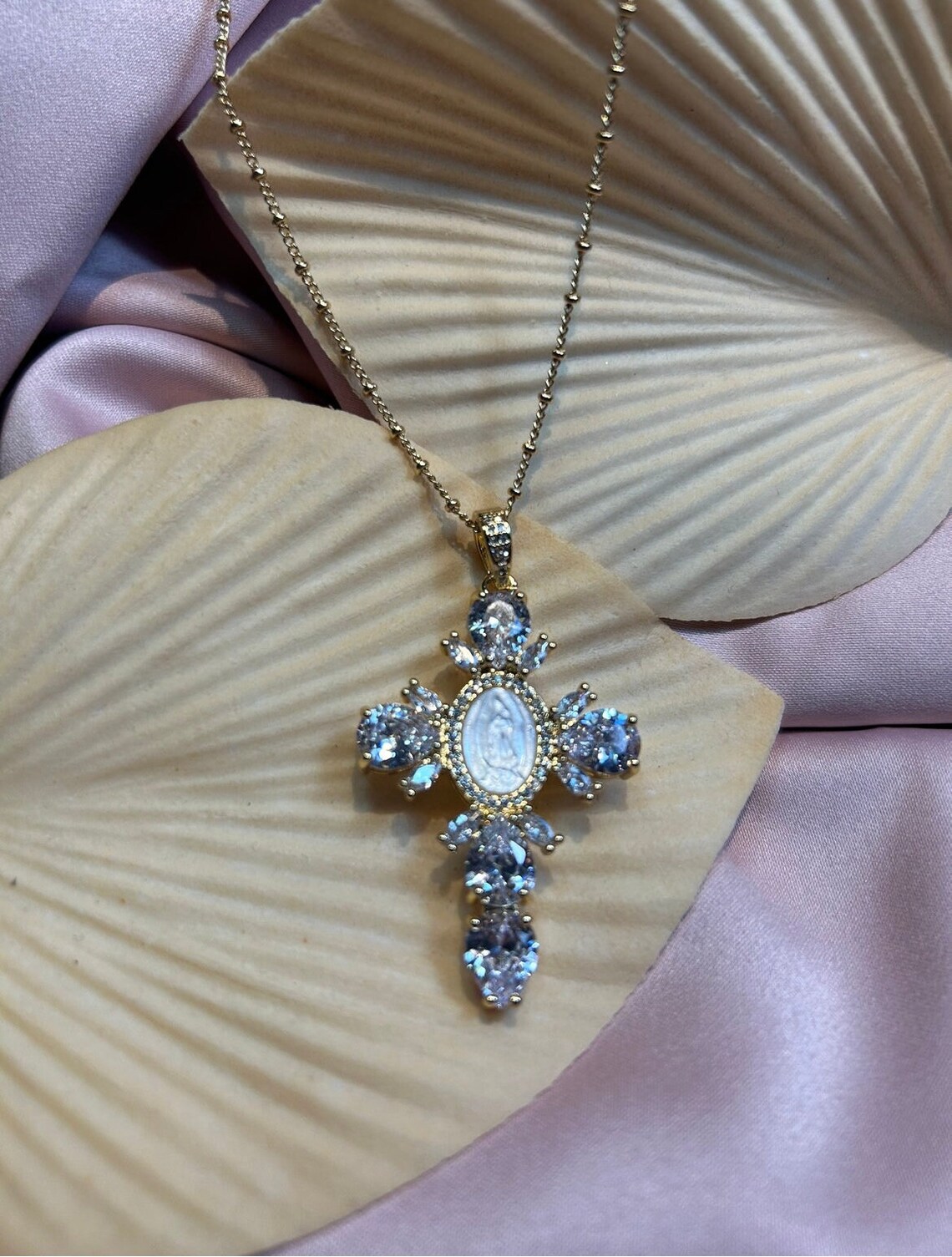 CZ Diamond Crystal Cross Necklace, Cross Necklace, Cross Pendent ...