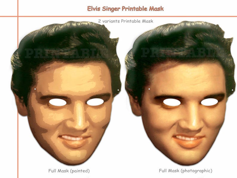 Unique Elvis Singer Printable Mask costumes musician pop | Etsy