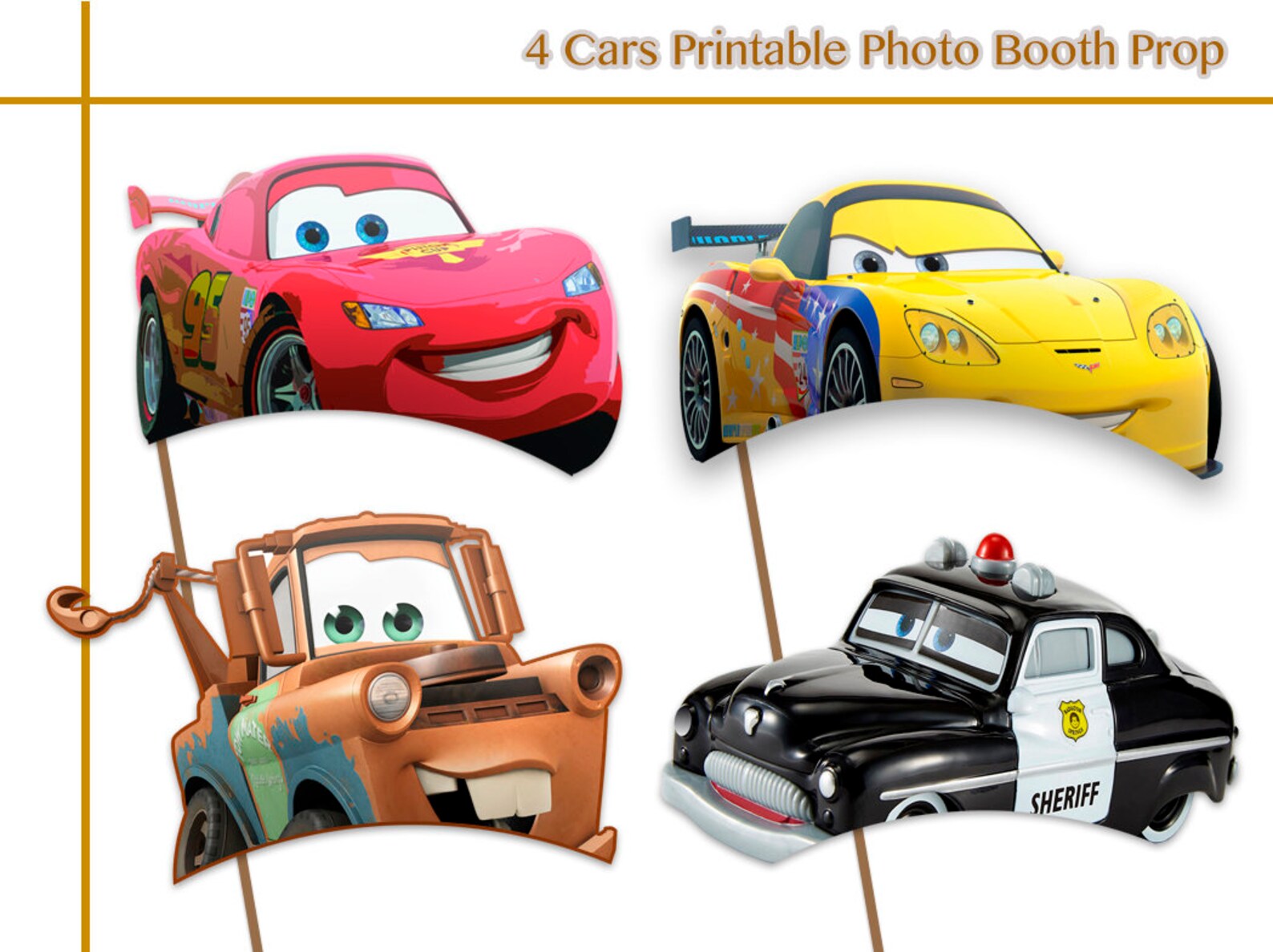 4 Cars Printable Photo Booth Prop Set party birthday Cars | Etsy