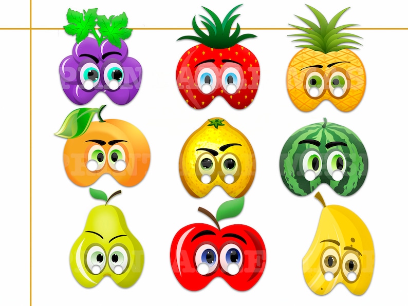 Unique Fruits Printable Masks costumes paper masks fruit | Etsy