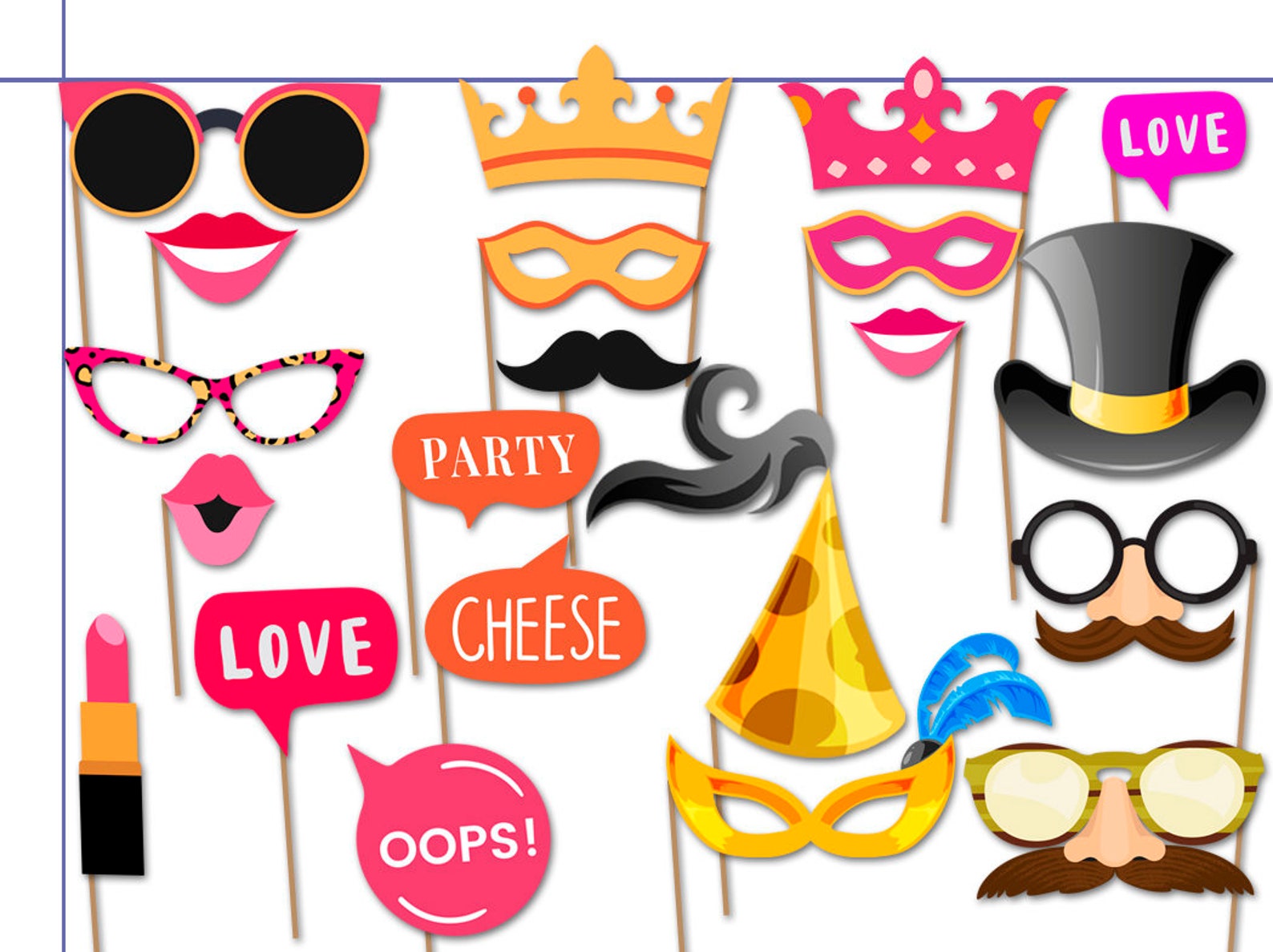 Party Photo Booth Props PRINTABLE Birthday Costume Props | Etsy