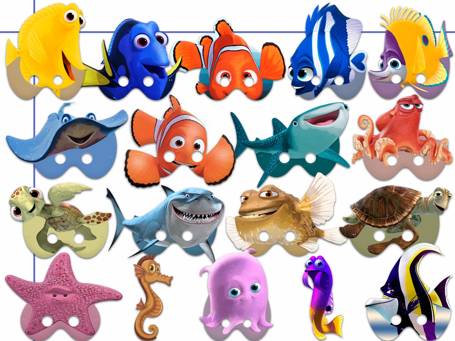 Unique Finding Nemo Printable Masks Dory party booth props | Etsy