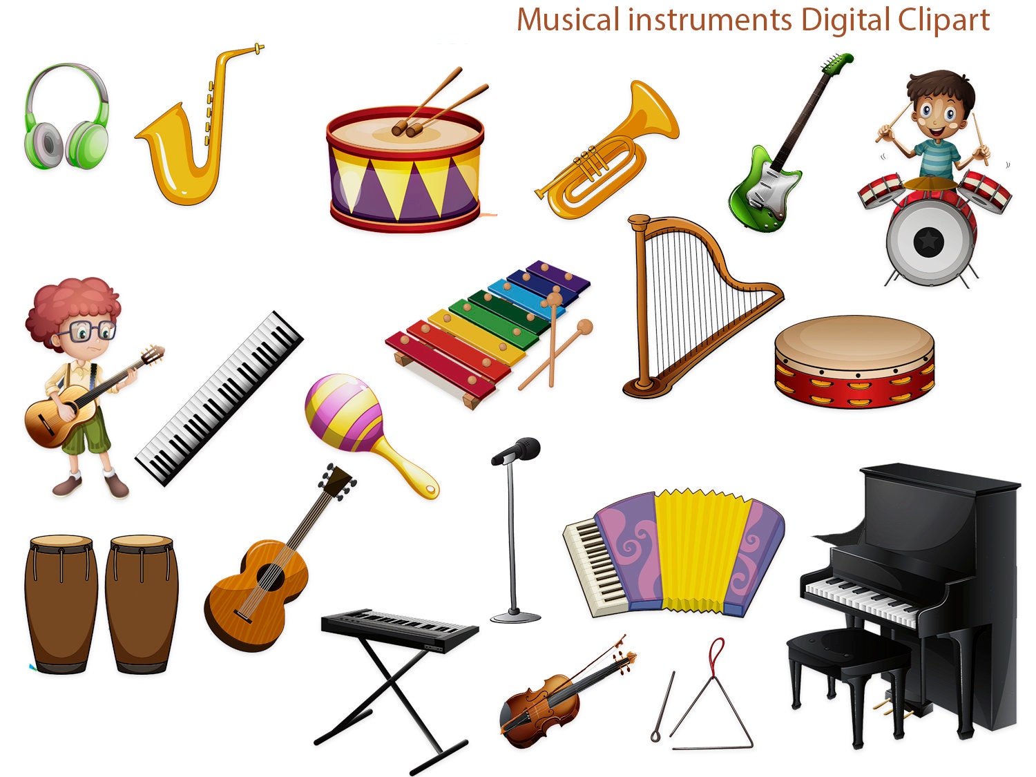Musical instruments Clipart Instant Download PNG file 300 | Etsy