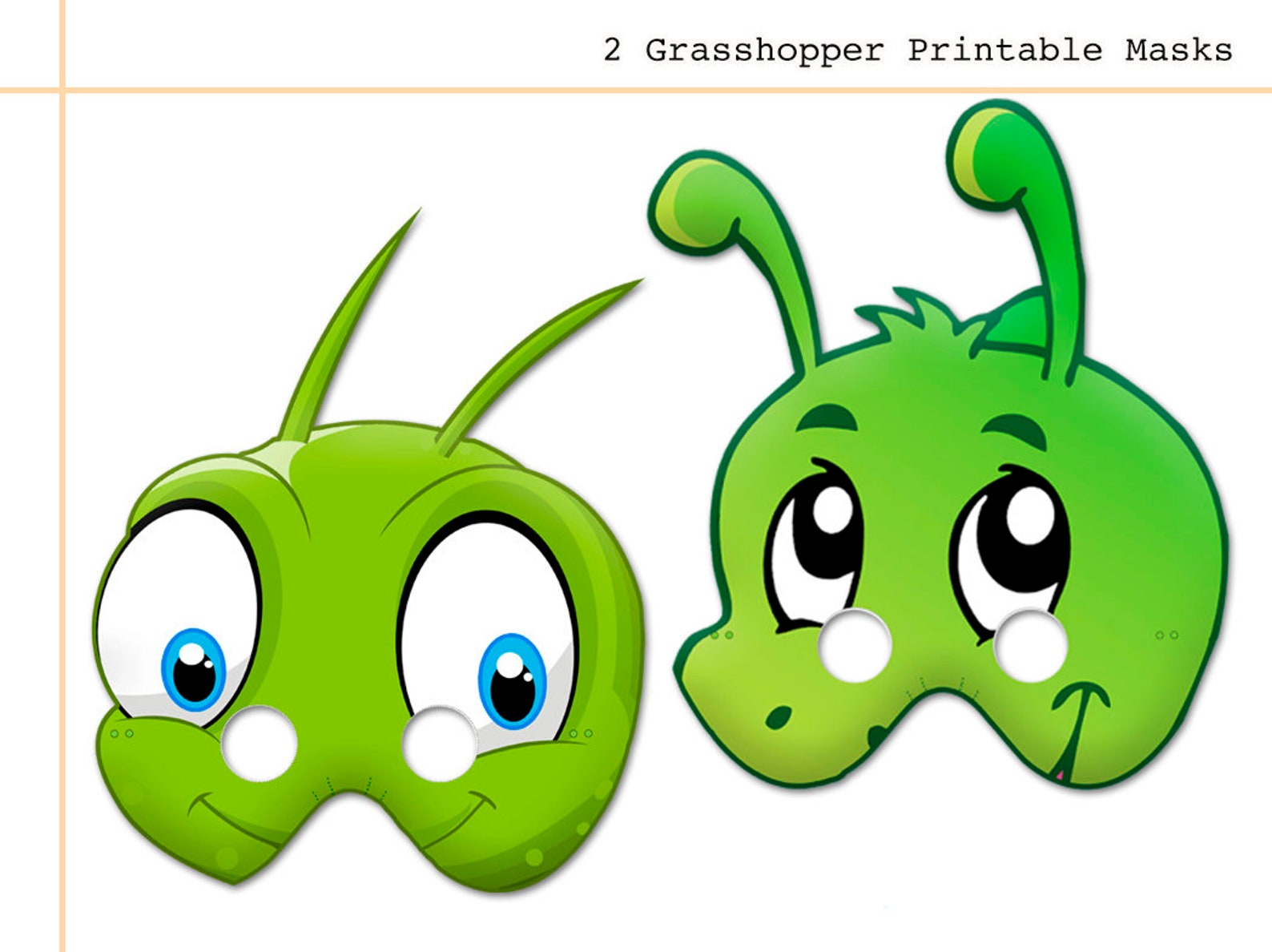 Unique 2 Grasshopper Printable Masks birthday photo props | Etsy