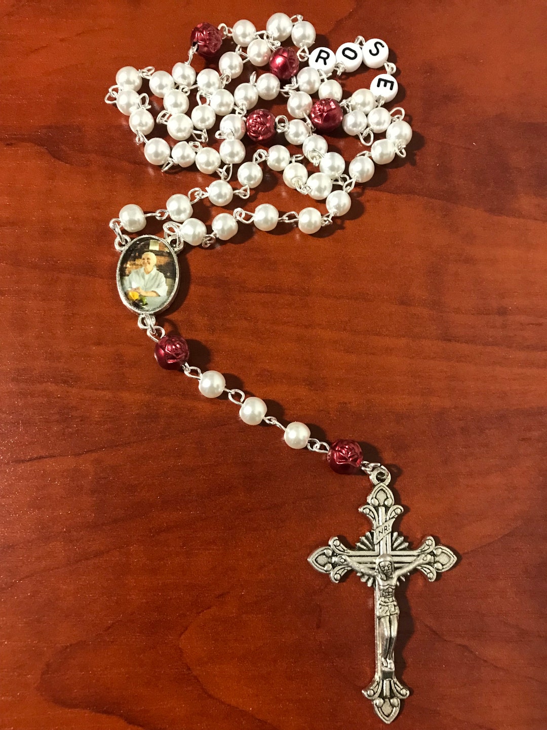 Memorial Rosary, Custom Rosary With Photo and Name, Pearl Rosary With ...