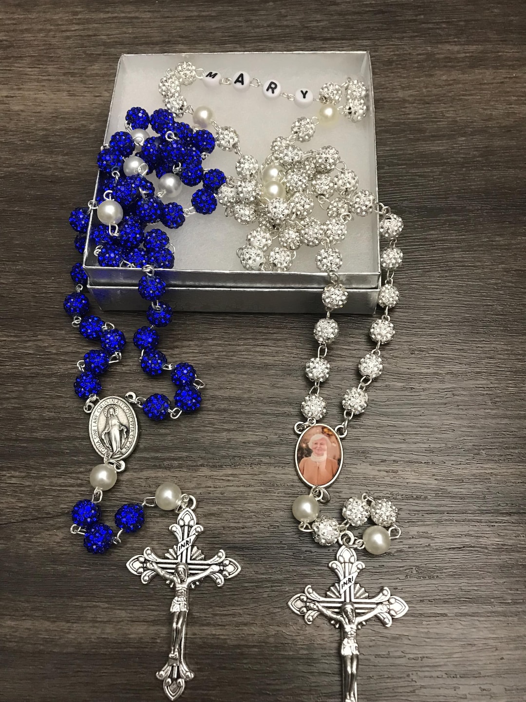 Personalized Rhinestone Rosary: Custom Photo, First Communion, Baptism ...