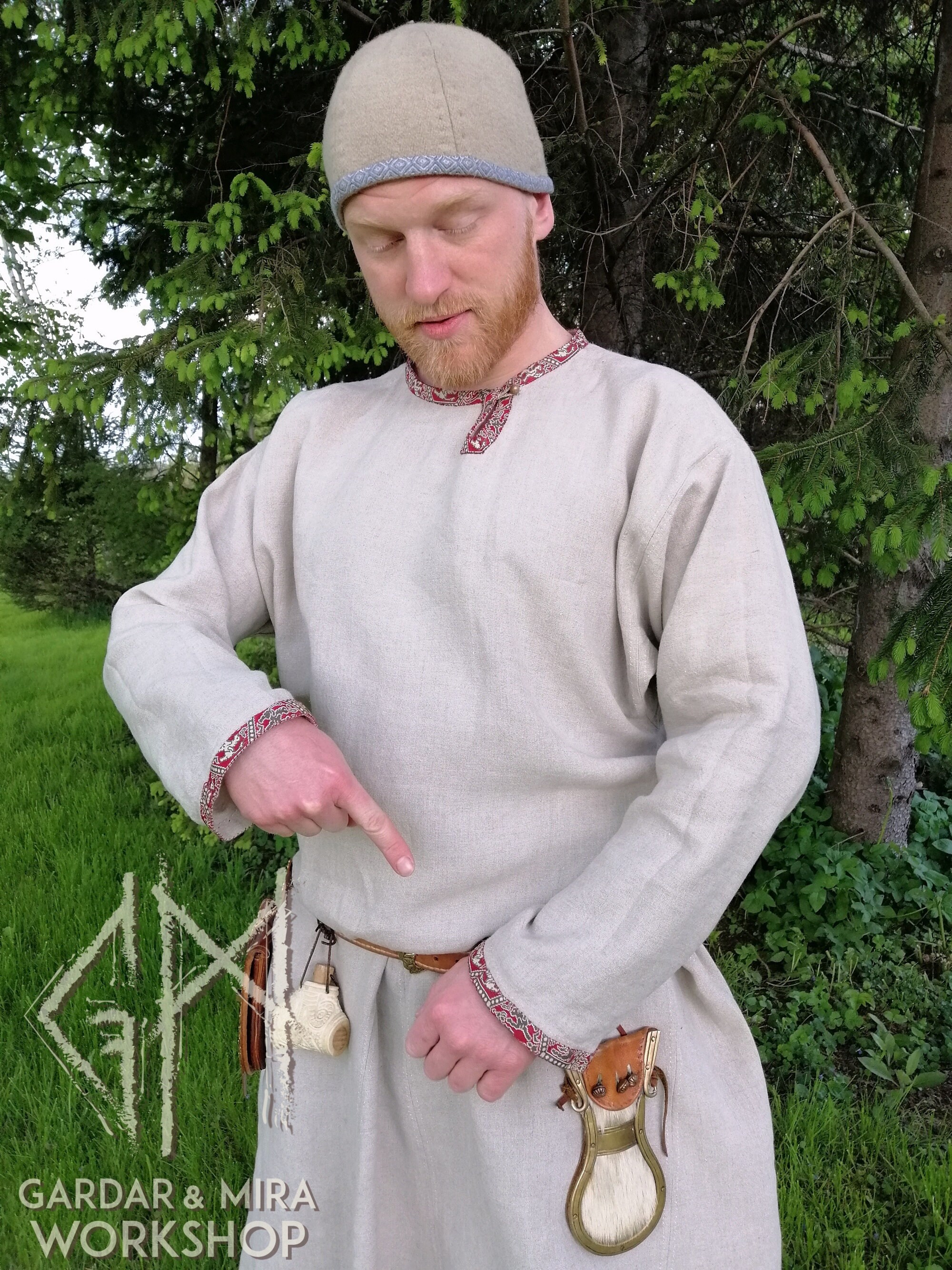 Viking Linen Shirt With Silk Reenactment Viking Linen Tunic | Etsy