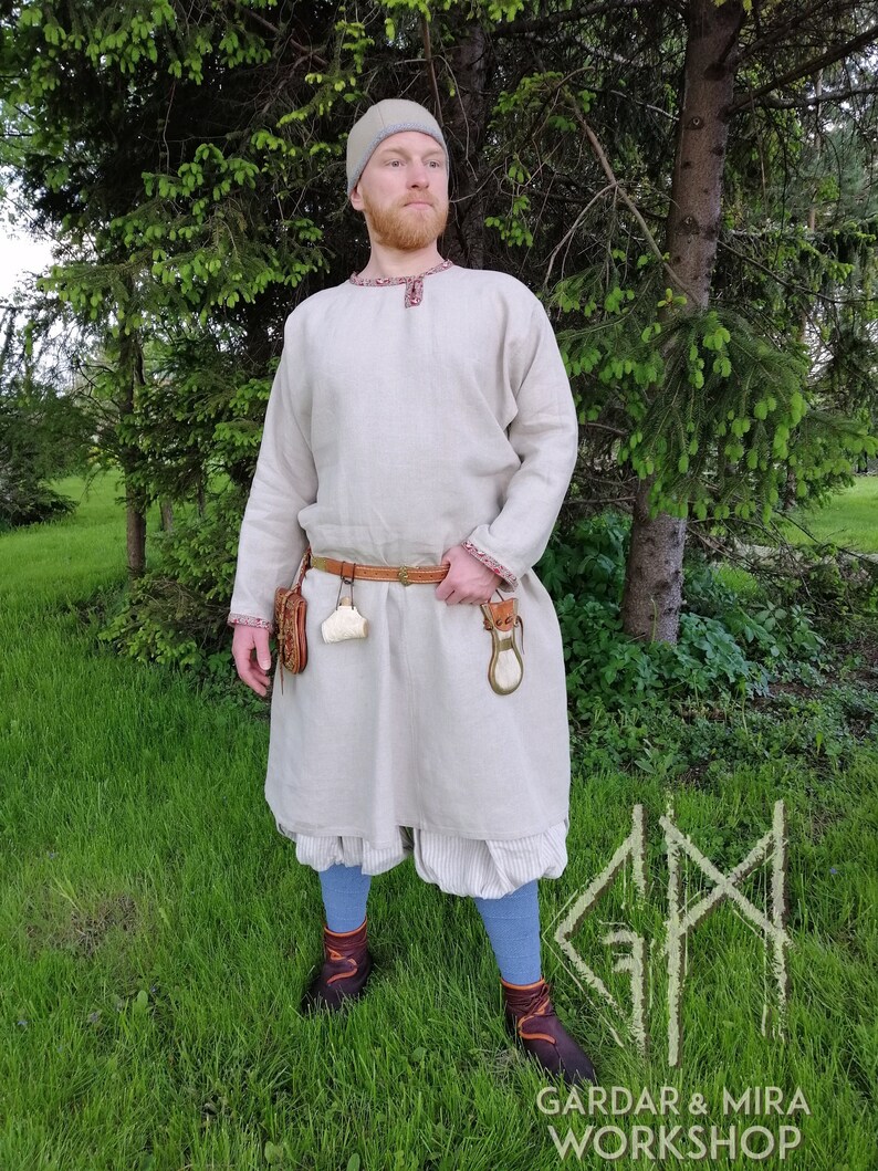 Viking Linen Shirt With Silk Reenactment Viking Linen Tunic - Etsy UK