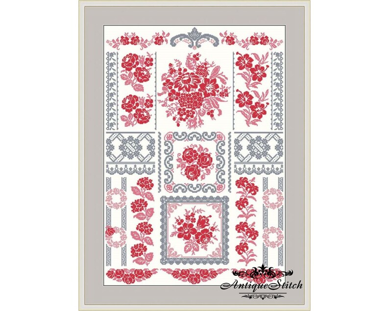 Sampler Roses Counted Cross Stitch Pattern PDF Flowers | Etsy
