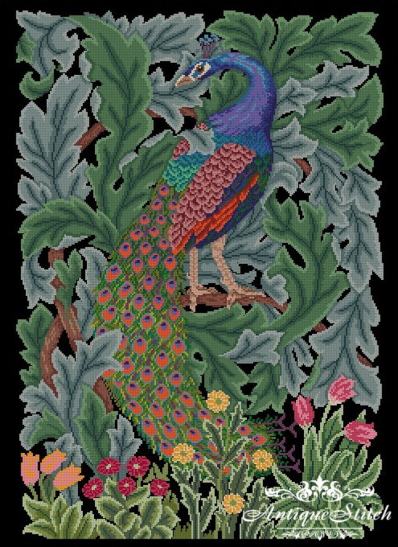 Peacock Medieval Cross Stitch Pattern PDF Antique Needlepoint | Etsy