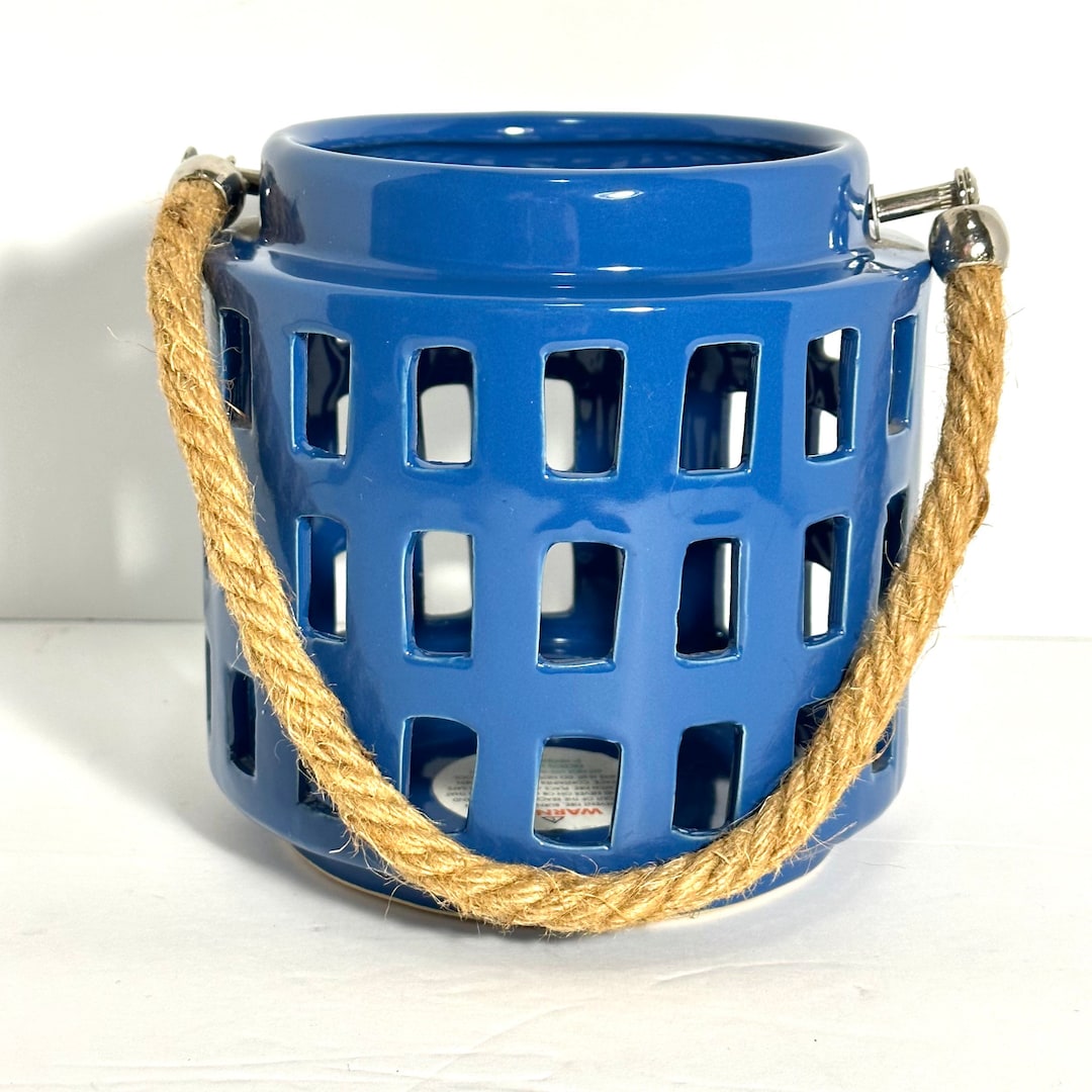 Nautical Candle Holder Blue Lantern Hanging Candle Holder Beach Candle ...