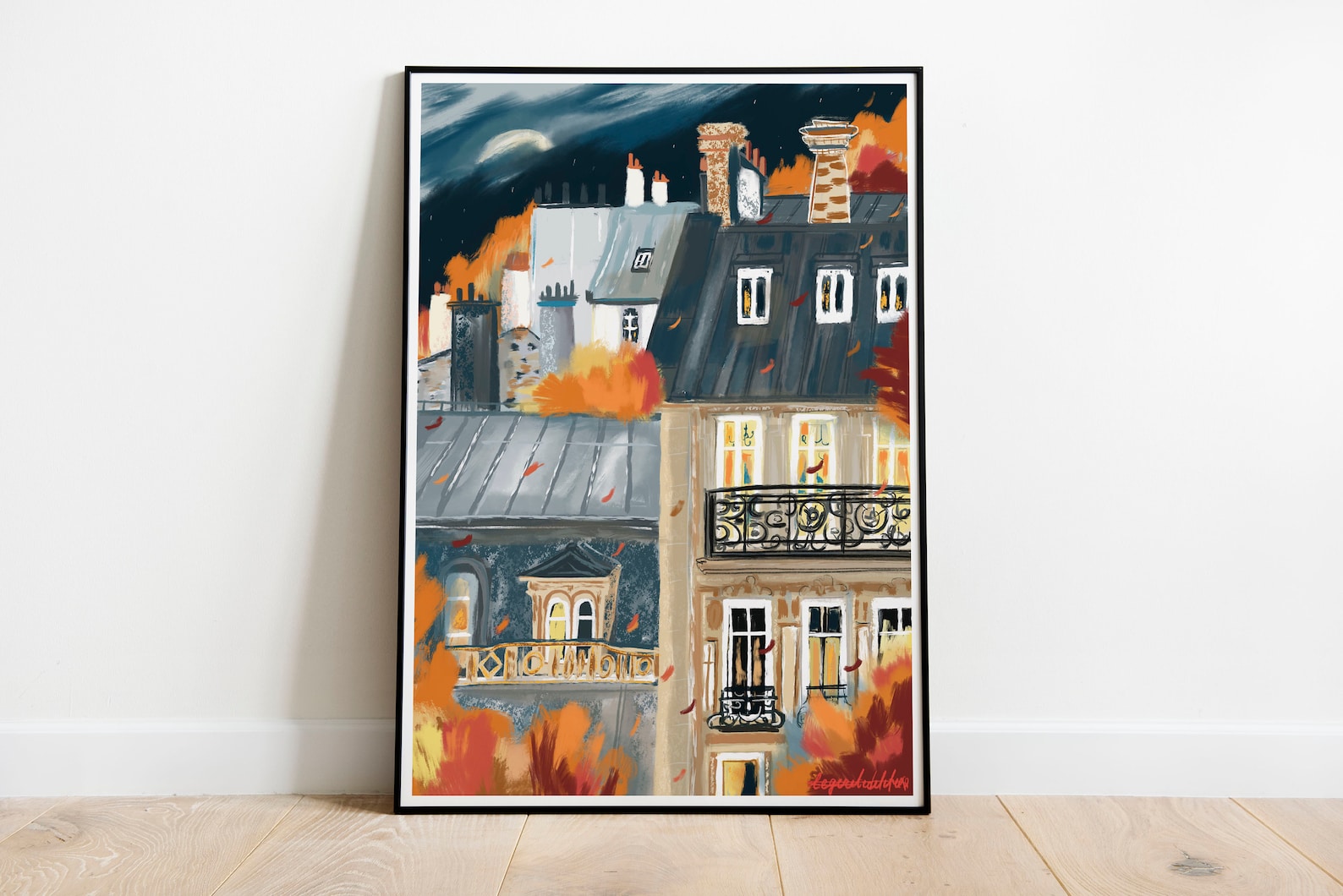 French architecture autumn posterParis buildings autumn wall | Etsy