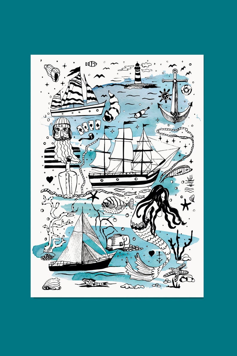 Printable Art Watercolor Ink Sea Life Print Set of 2 A5 | Etsy