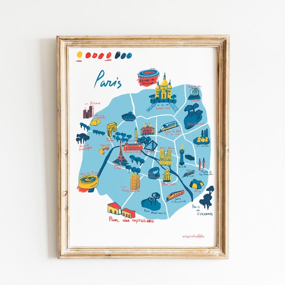 Paris Illustrated Map Paris Print Map Illustration Paris | Etsy