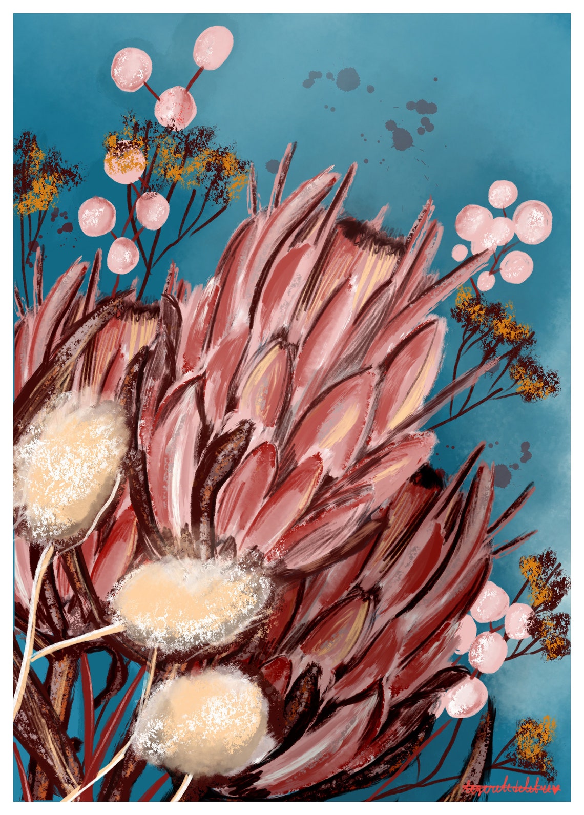 Protea Art Printprotea Wall Artprotea Flower Artking Protea | Etsy