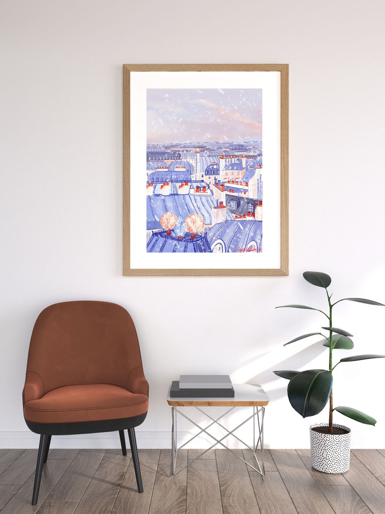 Paris Rooftops Snow Art Poster: Winter City View - Etsy