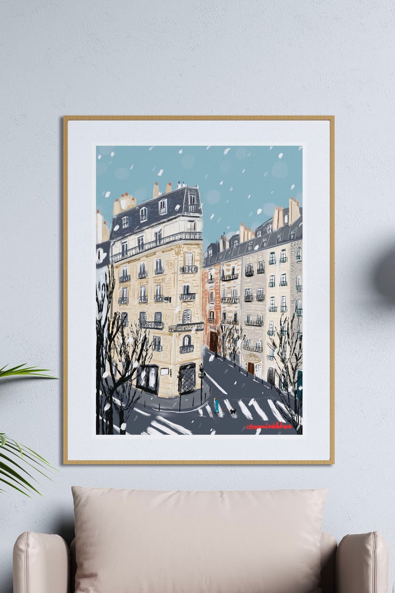Paris Street Scene Winter illustrationWinter Poster | Etsy