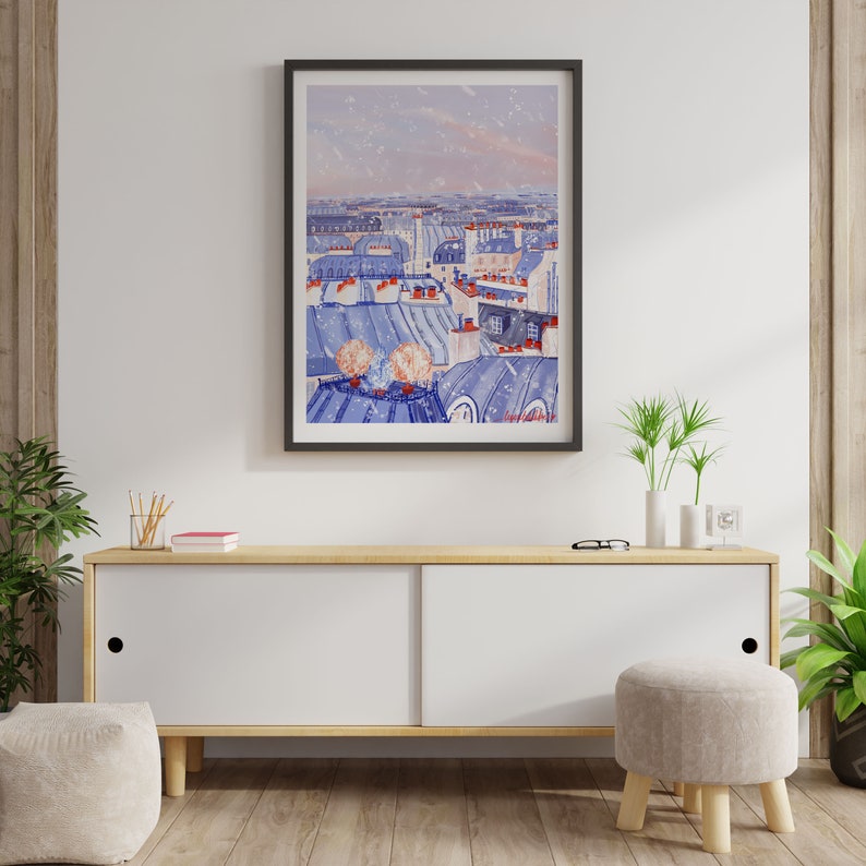 Paris Rooftops Snow Art Poster: Winter City View - Etsy