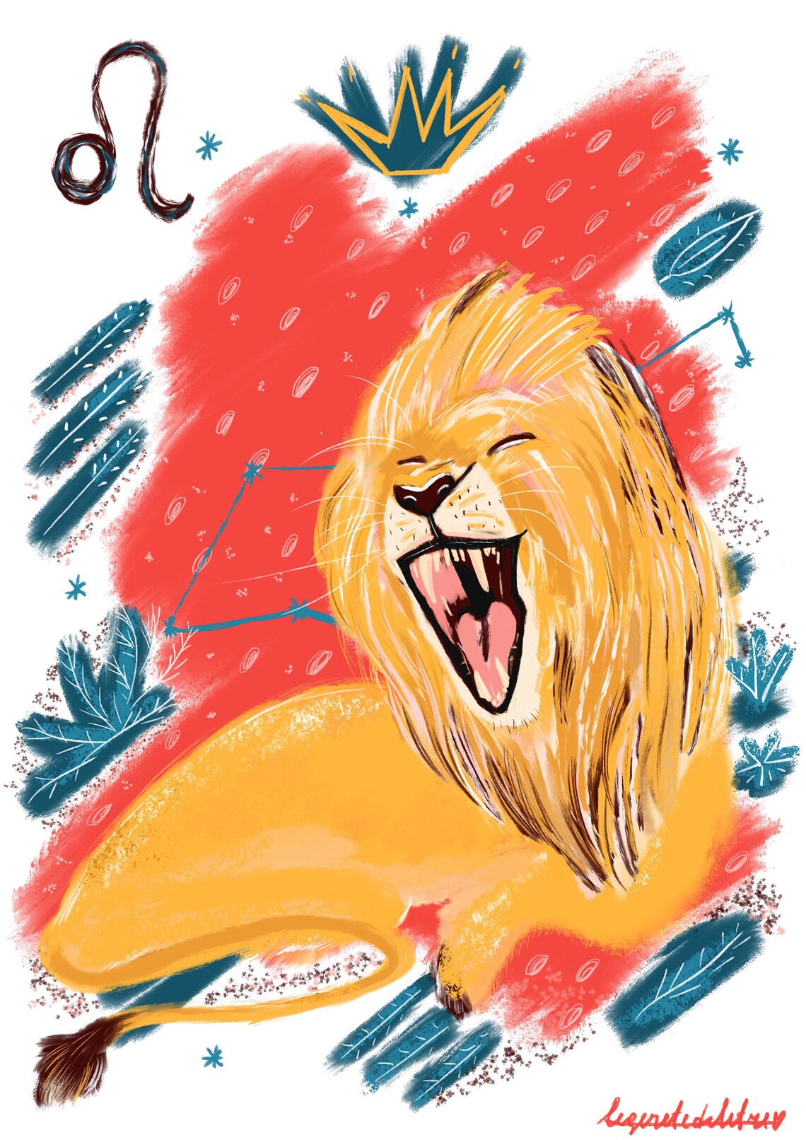 Leo Zodiac Sign Art Print Leo Birthday gift Leo horoscope | Etsy