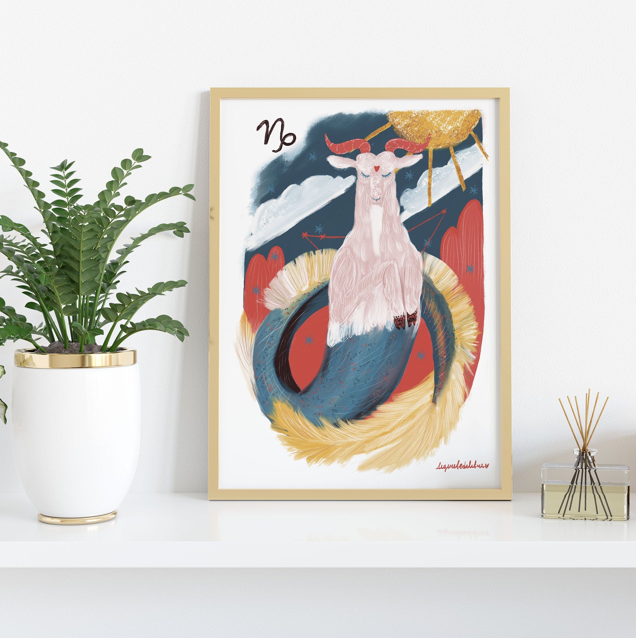 Capricorn Zodiac Sign Art Print Capricorn Birthday gift | Etsy