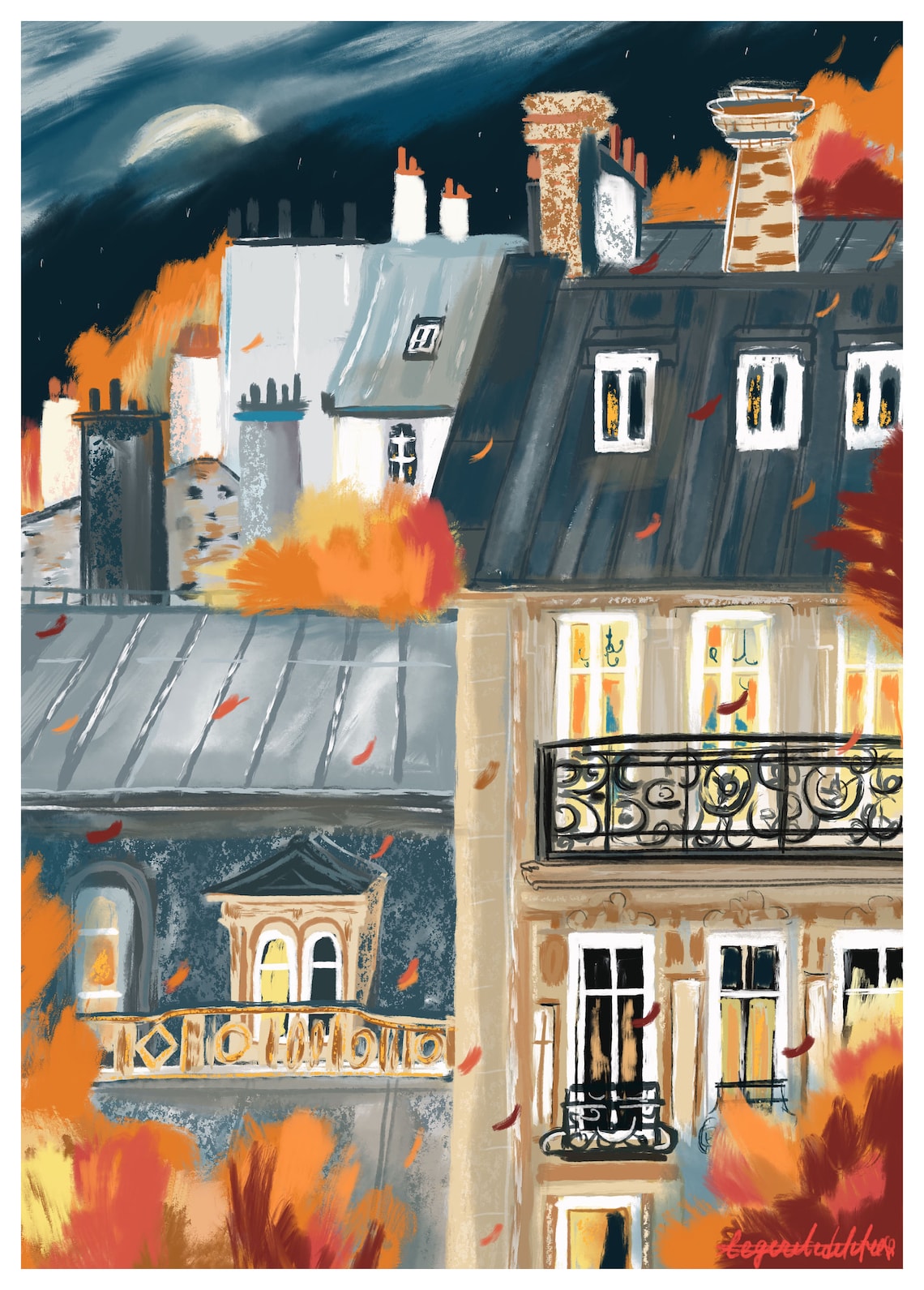 French architecture autumn posterParis buildings autumn wall | Etsy