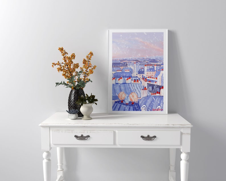 Paris Rooftops Snow Art Poster: Winter City View - Etsy