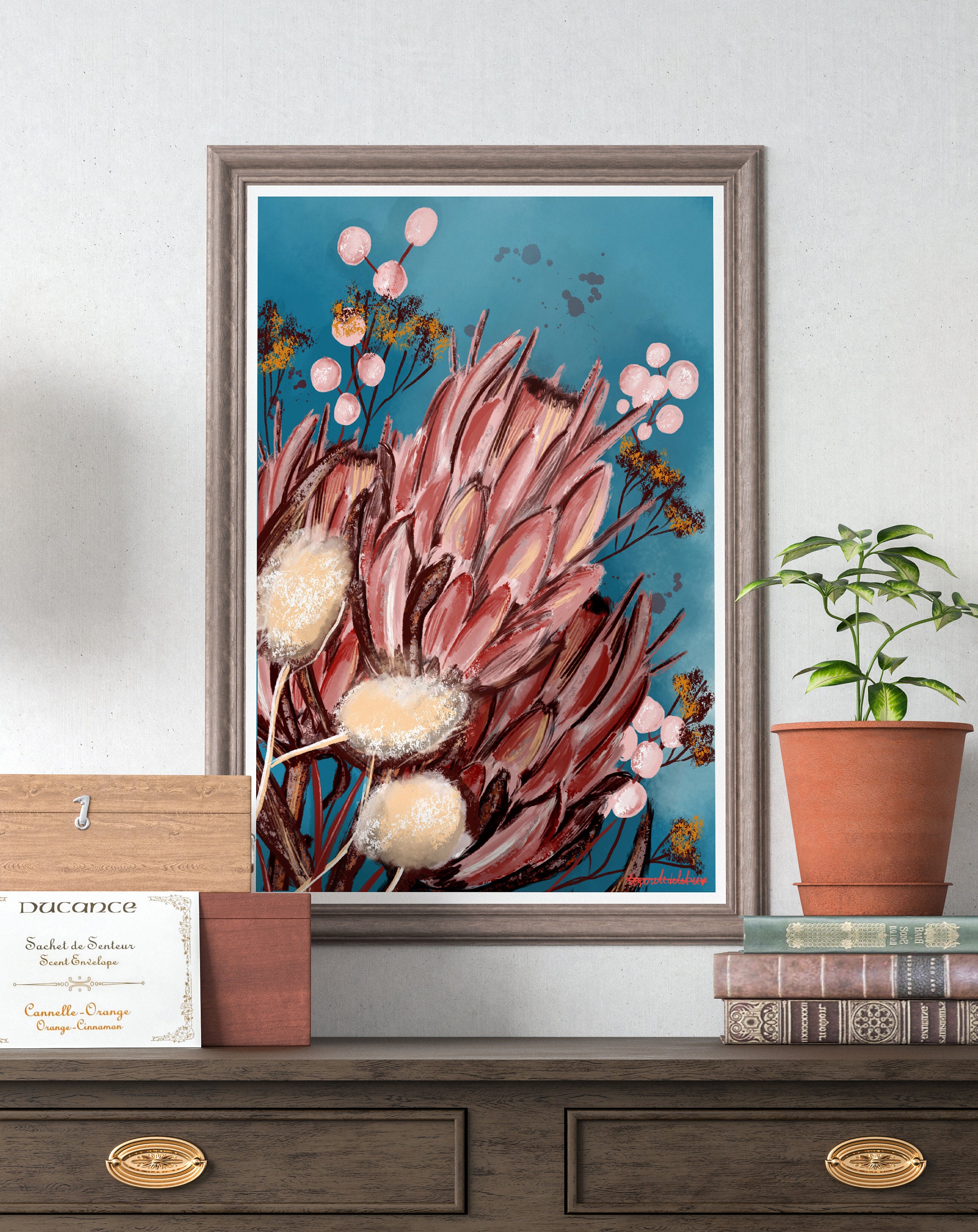 Protea Art Printprotea Wall Artprotea Flower Artking Protea | Etsy