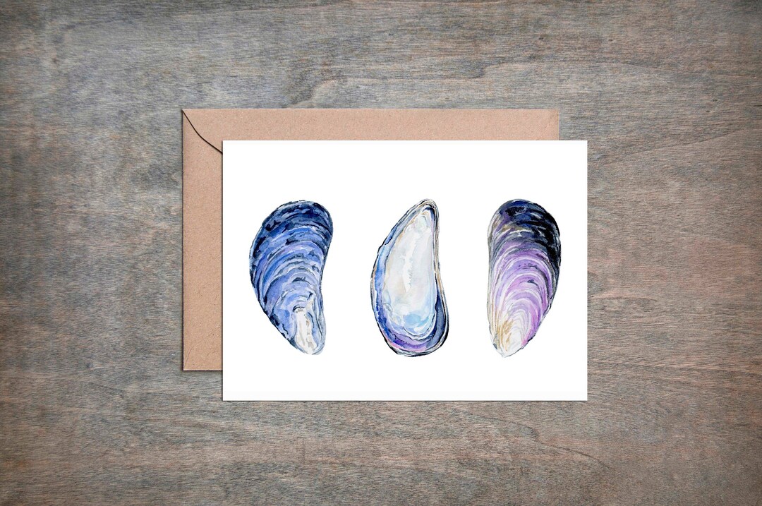 Three New England Mussels Card. Single Card or 4 Card Set. Blank Card ...