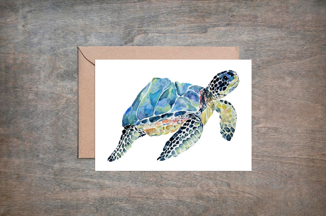 Marbled Loggerhead Turtle Card. Single Card or 4 Card Set. Blank Card ...