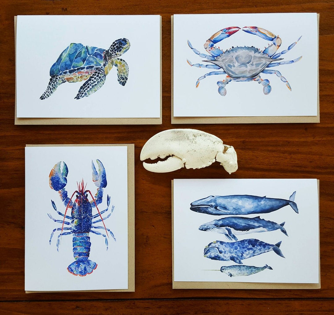 Nautical Stationery, Coastal Blank Cards - Set of 4 Cards, Nautical Art ...