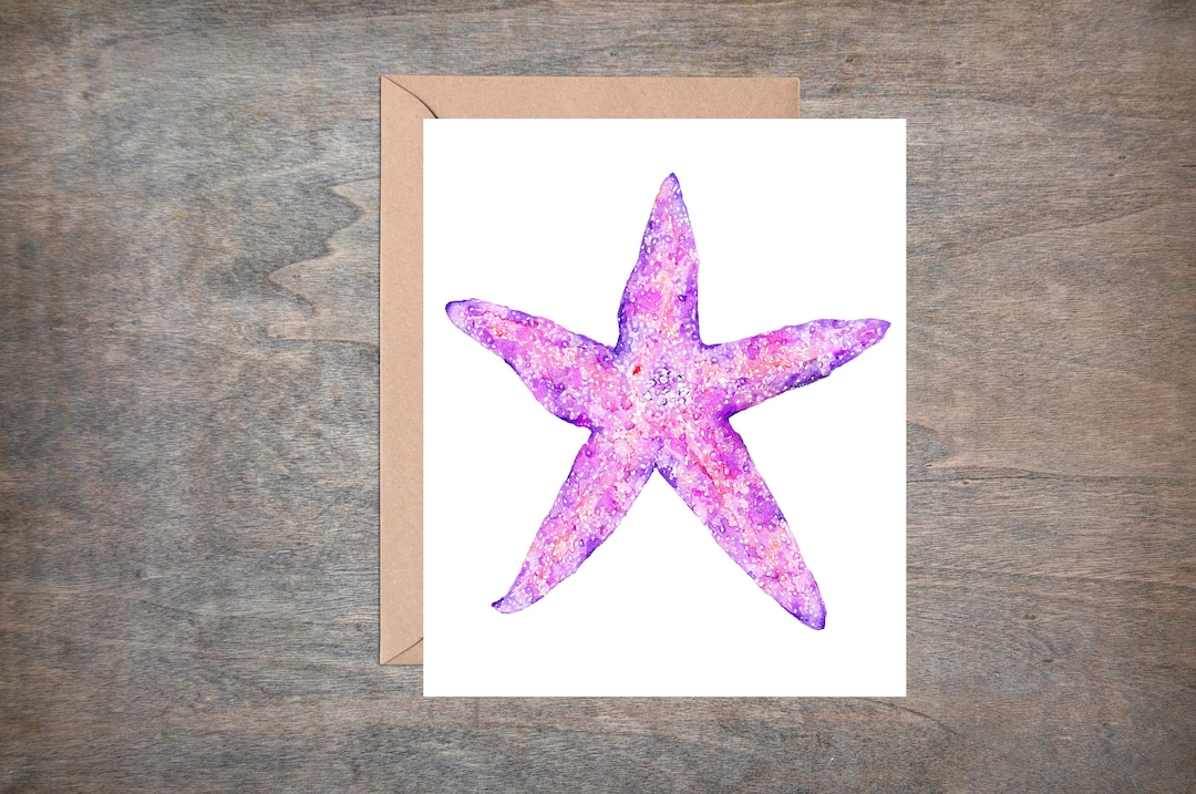 Starfish Card. Single Card or 4 Card Set. Pink Starfish. Blank Card ...